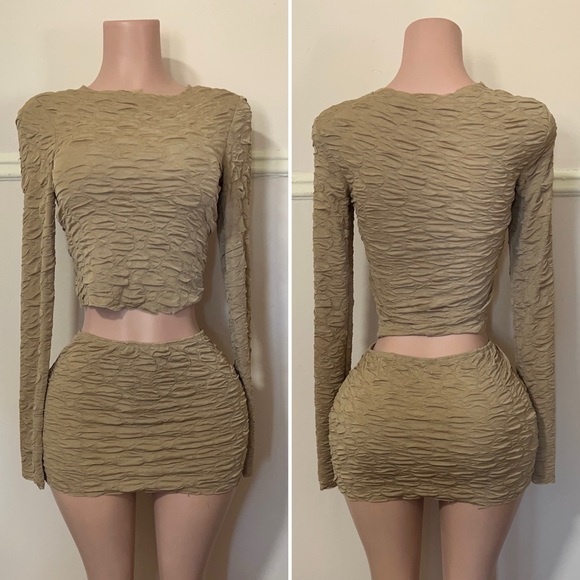 Dresses | Textured Tan Twopiece Set | Poshmark